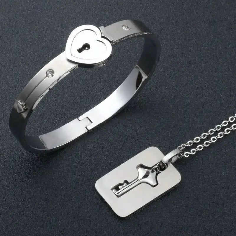 Couple Jewelry Stainless Steel Bracelet Love Heart Lock Bracelets Bang ...